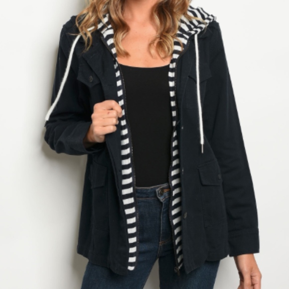 Jackets & Coats | Navy Jacket With Accent Stripe Lining | Poshmark